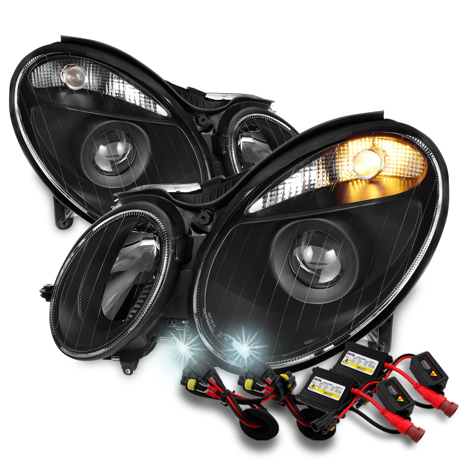 Fit 2003-2006 Benz W211 E-Class[Halogen Type]Black Projector Headlight